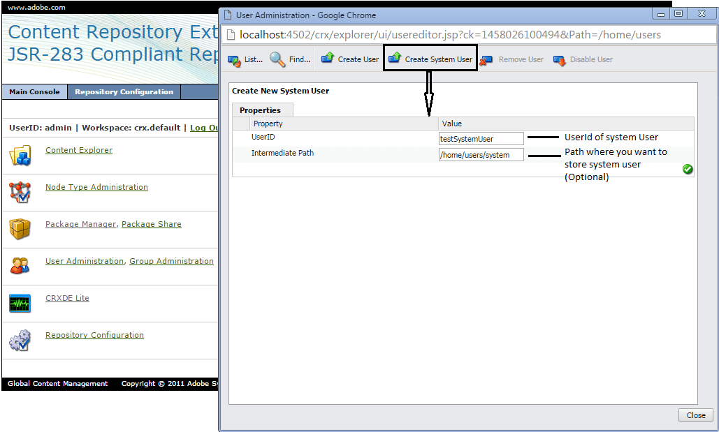 Createsystem Useraemcrxexplorermanually Aem Cq5 Tutorials
