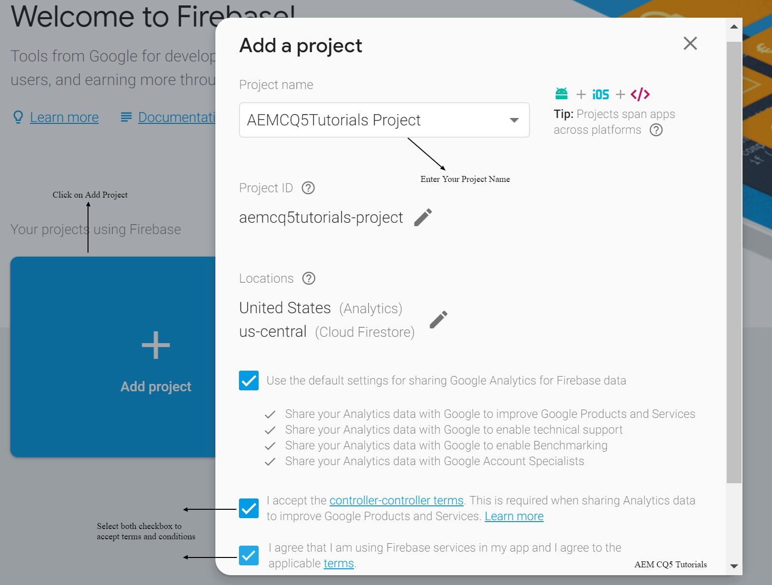 Create Pwa App Firebase Console Aem Cq5 Tutorials